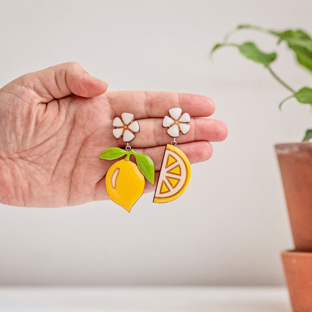 Mismatched Lemon Clip on Earrings, Maximalist Summer Jewelry - Etsy