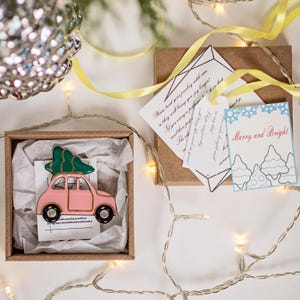 Pink Car With Christmas Tree Brooch Lapel Pin, Handmade Christmas ...