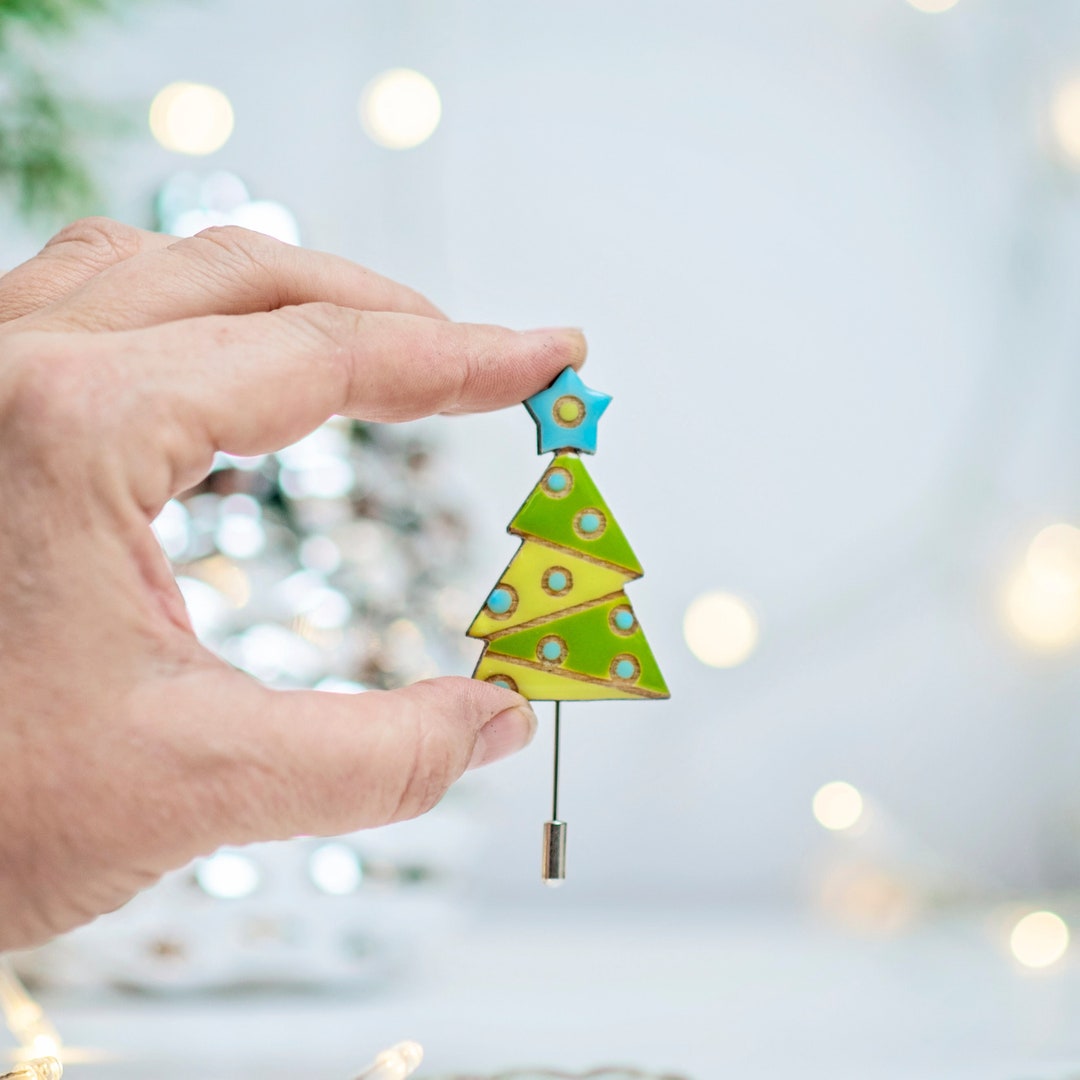 Colorful Christmas Tree Lapel Pin in Green and Blue, Green Pine Tree ...