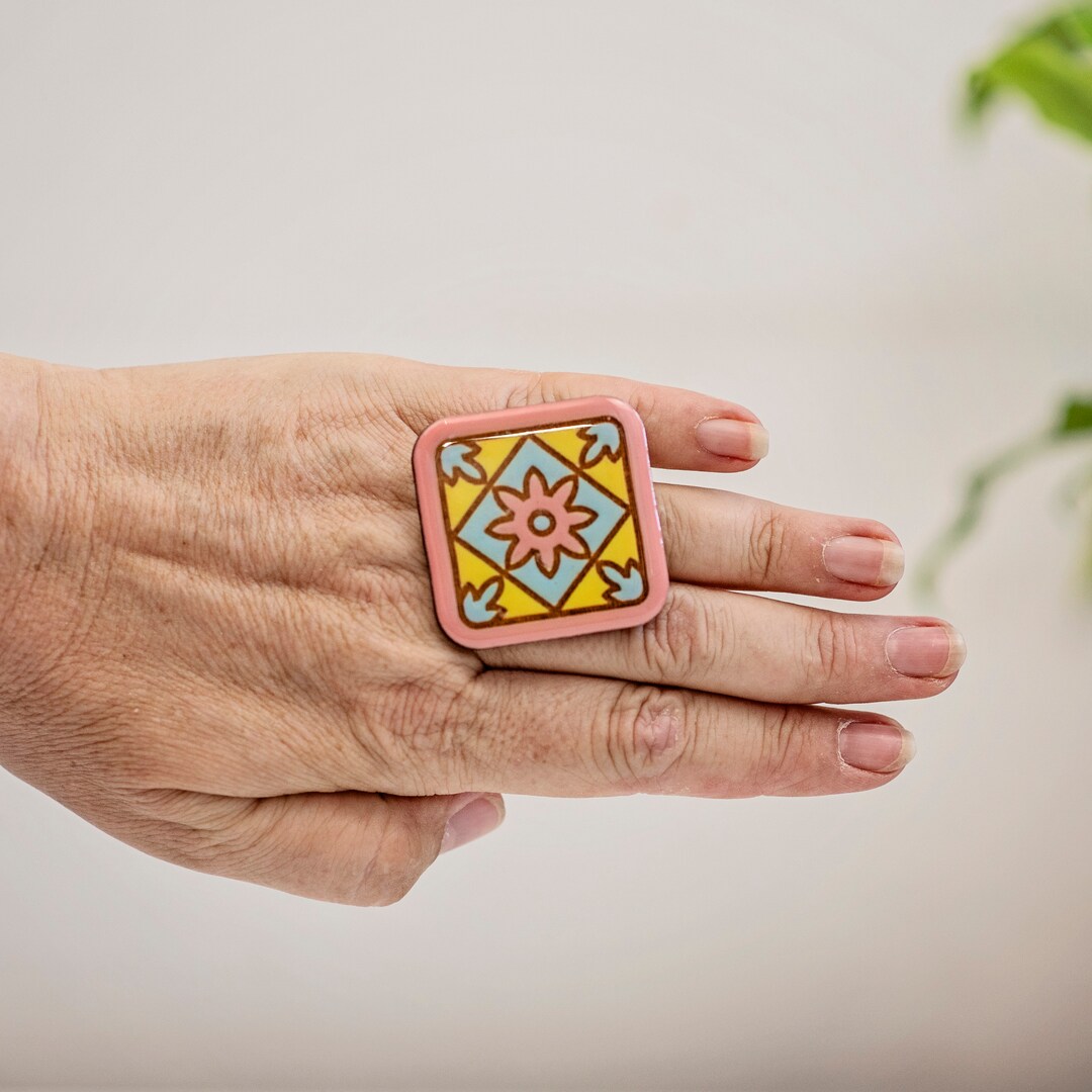 Nature Inspired Chunky Floral Ring, Handmade Adjustable Cocktail Ring ...