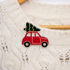 Pink Car With Christmas Tree Brooch Lapel Pin, Handmade Christmas ...
