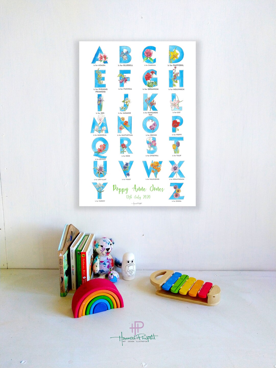 Custom Name Alphabet Art Print/canvas Illustrated Flower - Etsy