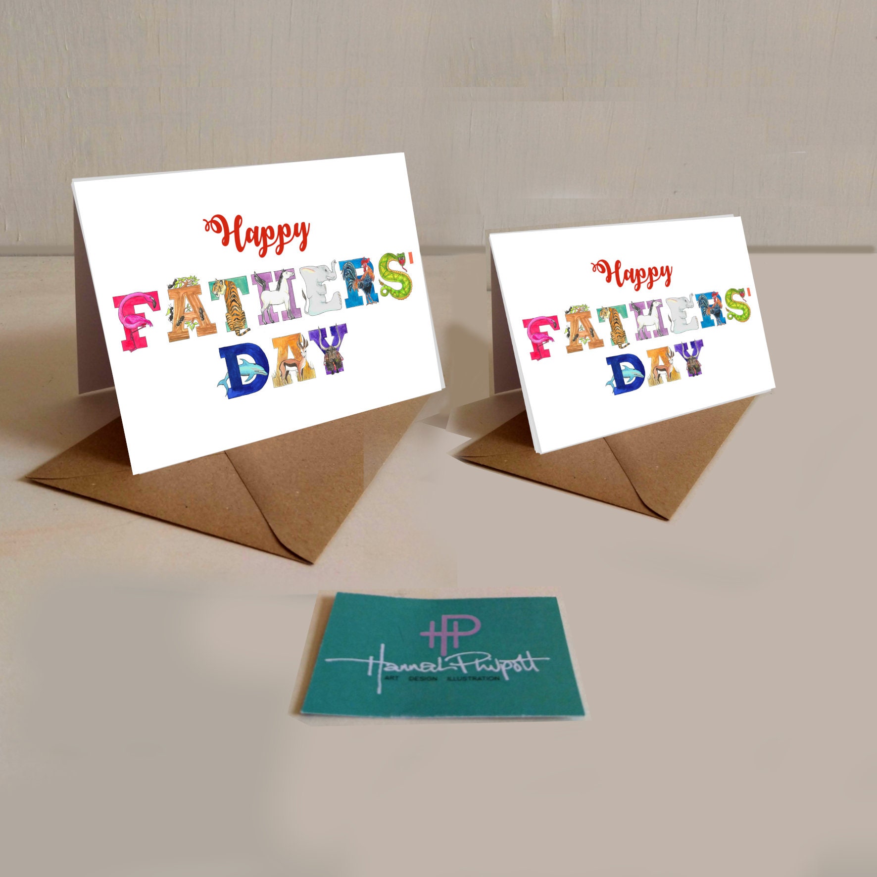 Happy Fathers' Day Animal Theme Fathers Day Card Watercolour ...