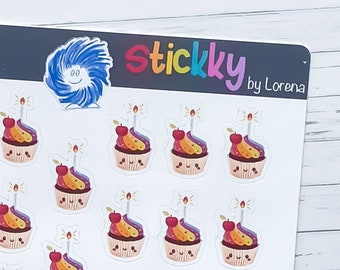 Happy Birthday Mini Cupcake Stickers, Bujo Stickers, Planner Stickers ...