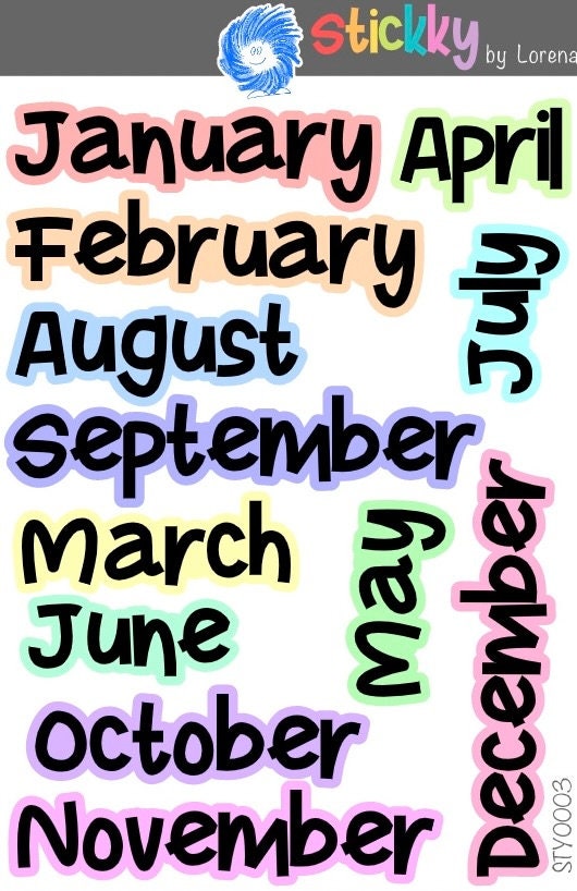 Months of the Year Script Planner Stickers Sheet | Etsy UK