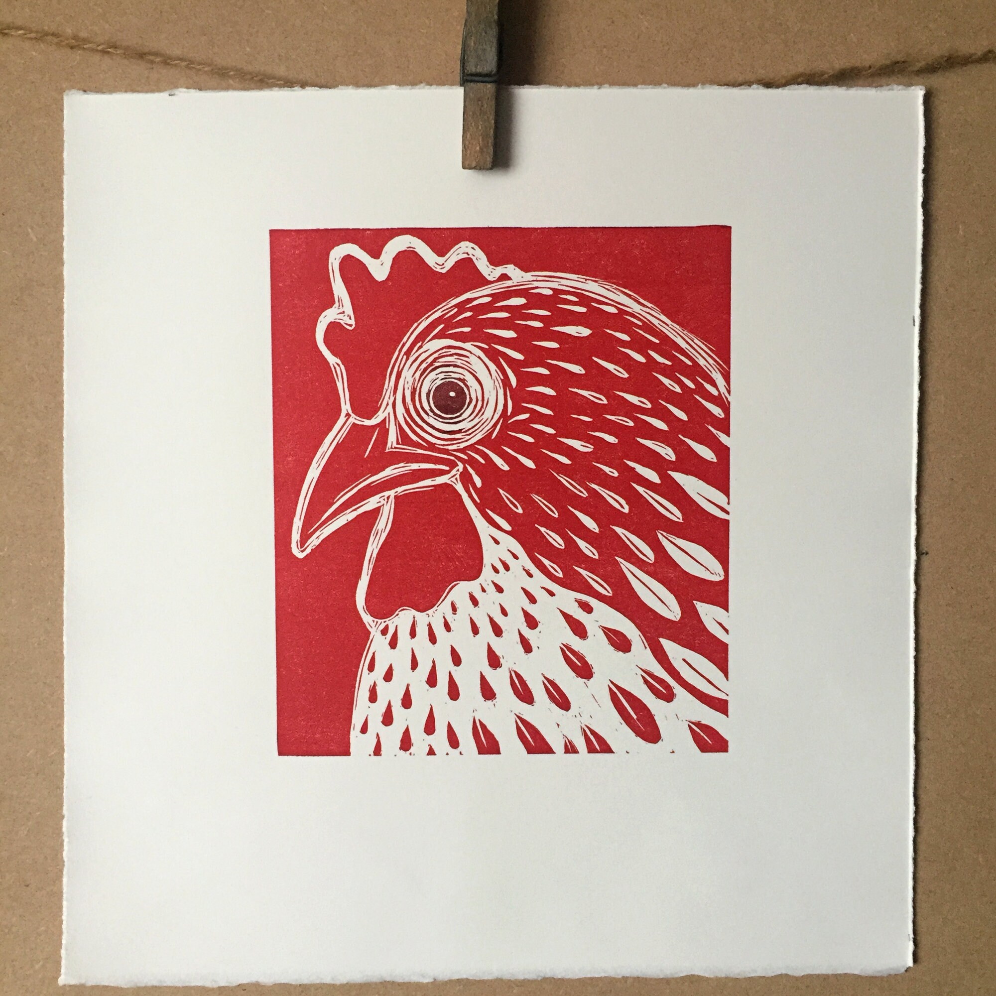 Red Hen A Linocut Print - Etsy