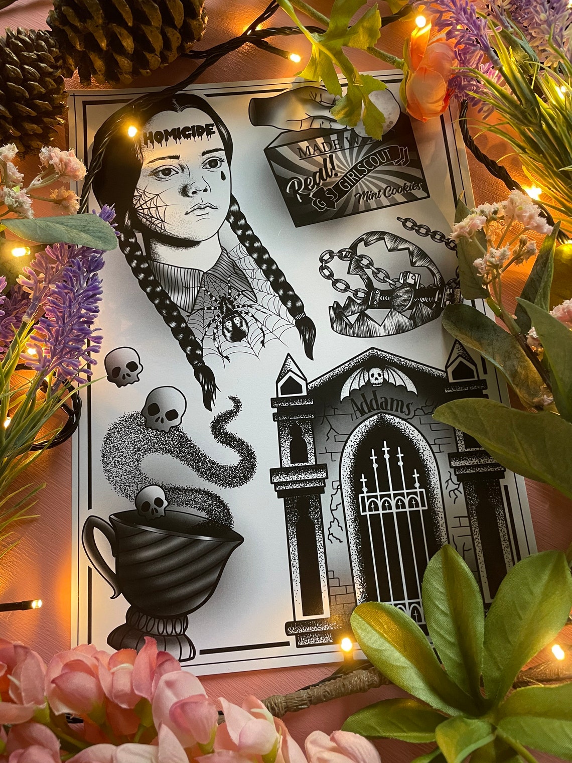 Addams Family Blackwork Tattoo Flash Sheet - Etsy Canada