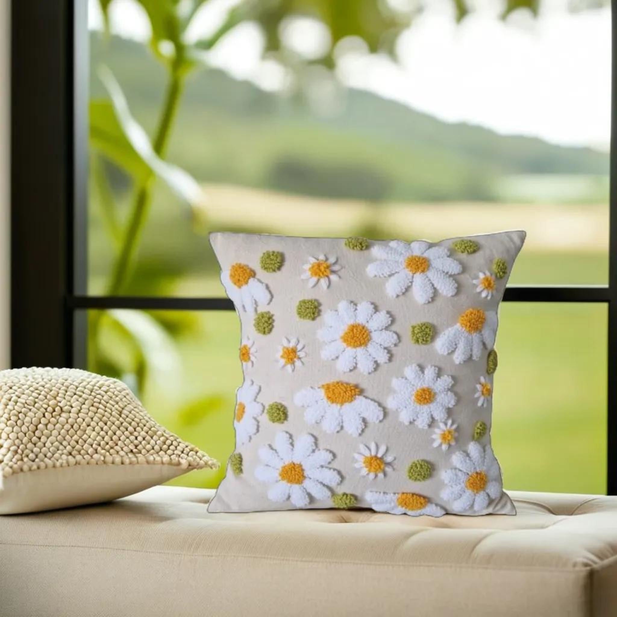 Punch Needle Daisy Pillow, Accent Floral Throw Pillows, Floral Funky ...