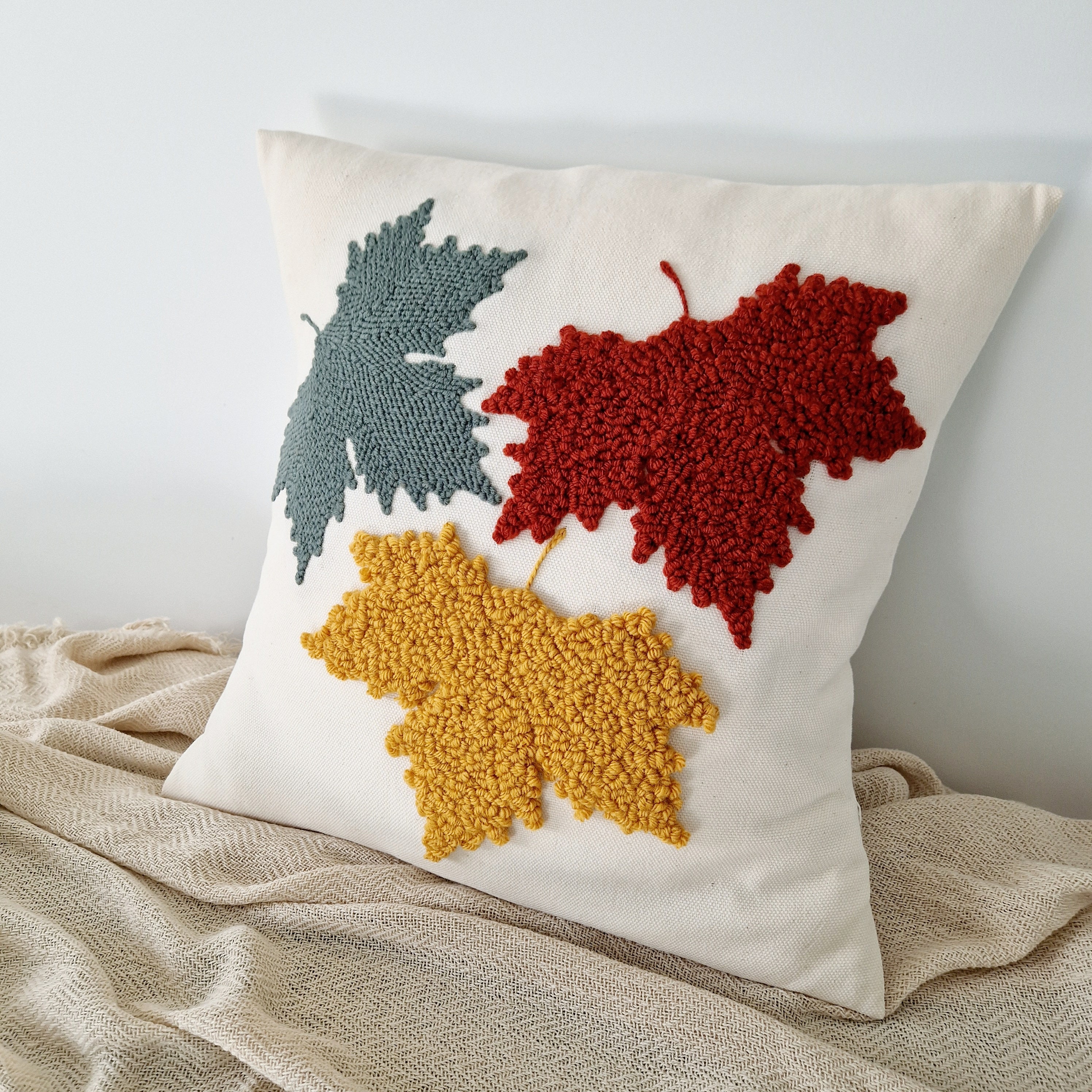 Fall Punch Needle Pillow, Aesthetic Preppy Throw Pillows, Green Funny ...