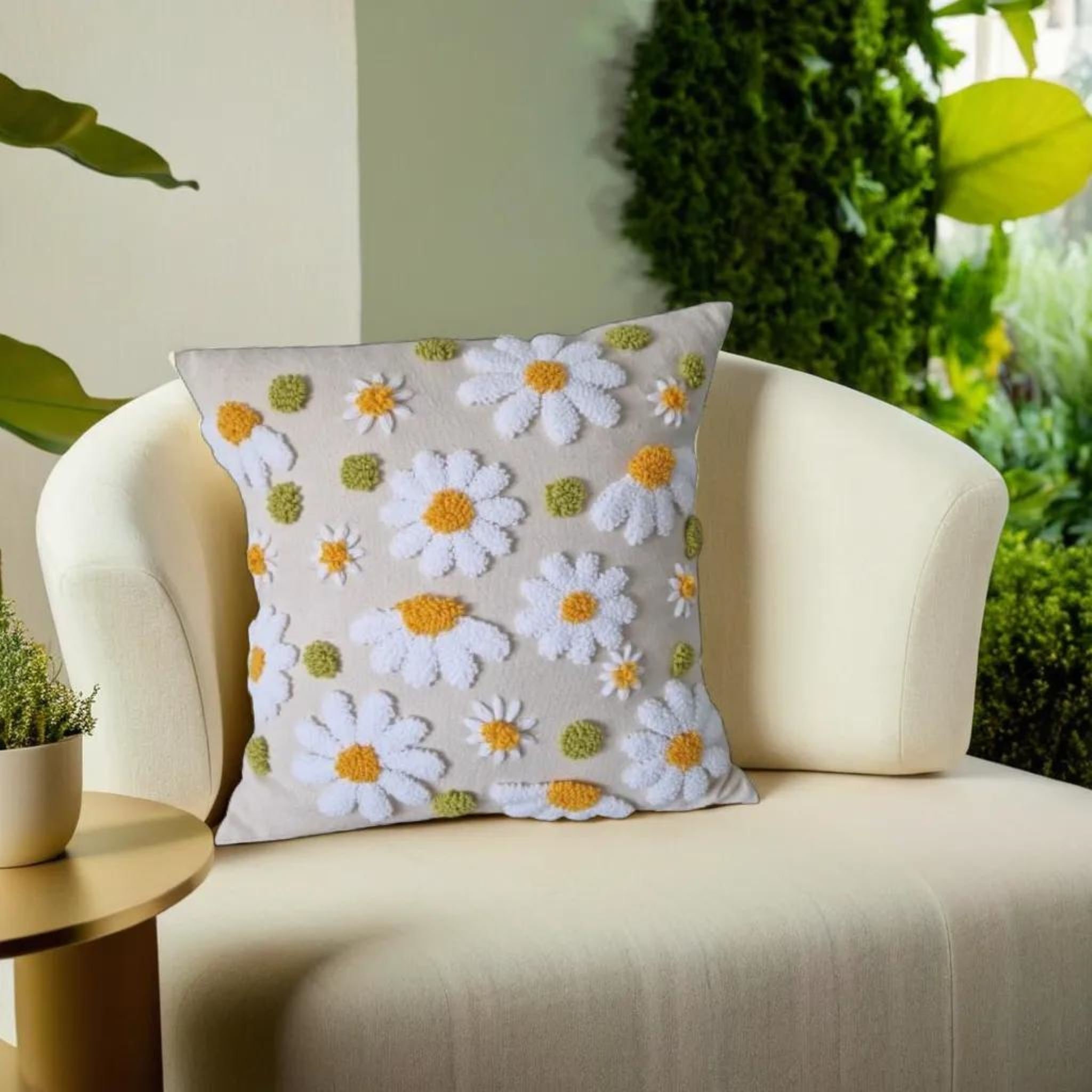 Punch Needle Daisy Pillow, Accent Floral Throw Pillows, Floral Funky ...