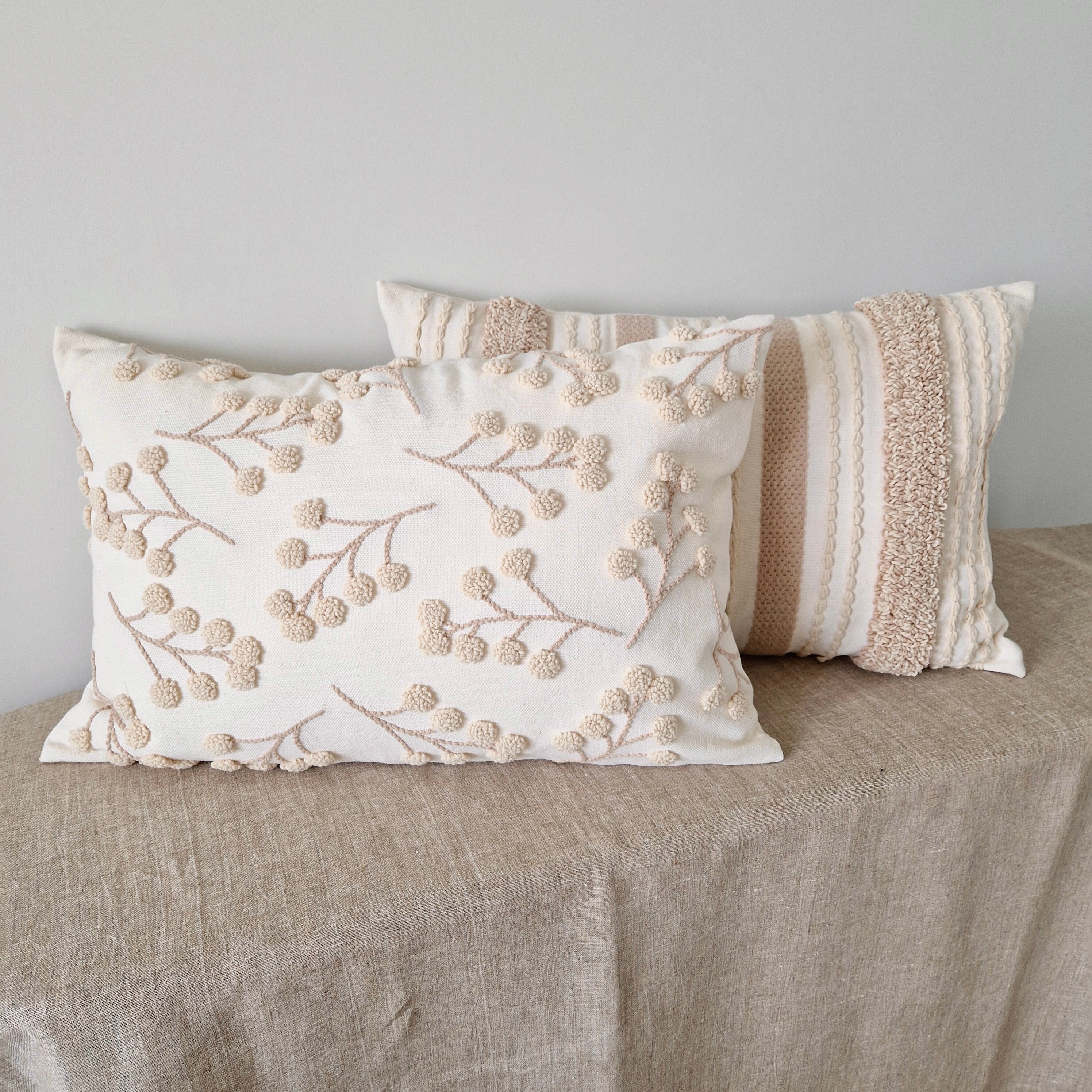 Boho Throw Pillow Covers for Bed, Punch Needle Pillow, Decorative ...