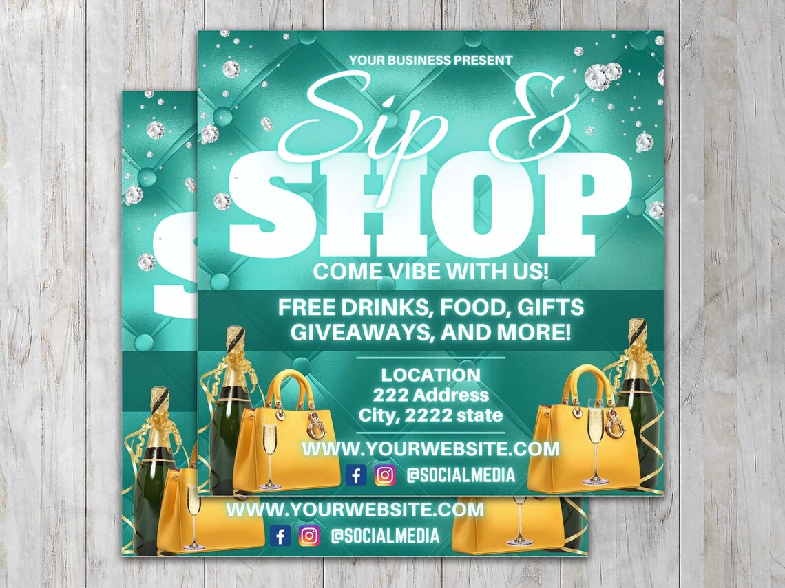 Sip And Shop Flyer D I Y Canva Sip And Shop Flyer Template Etsy