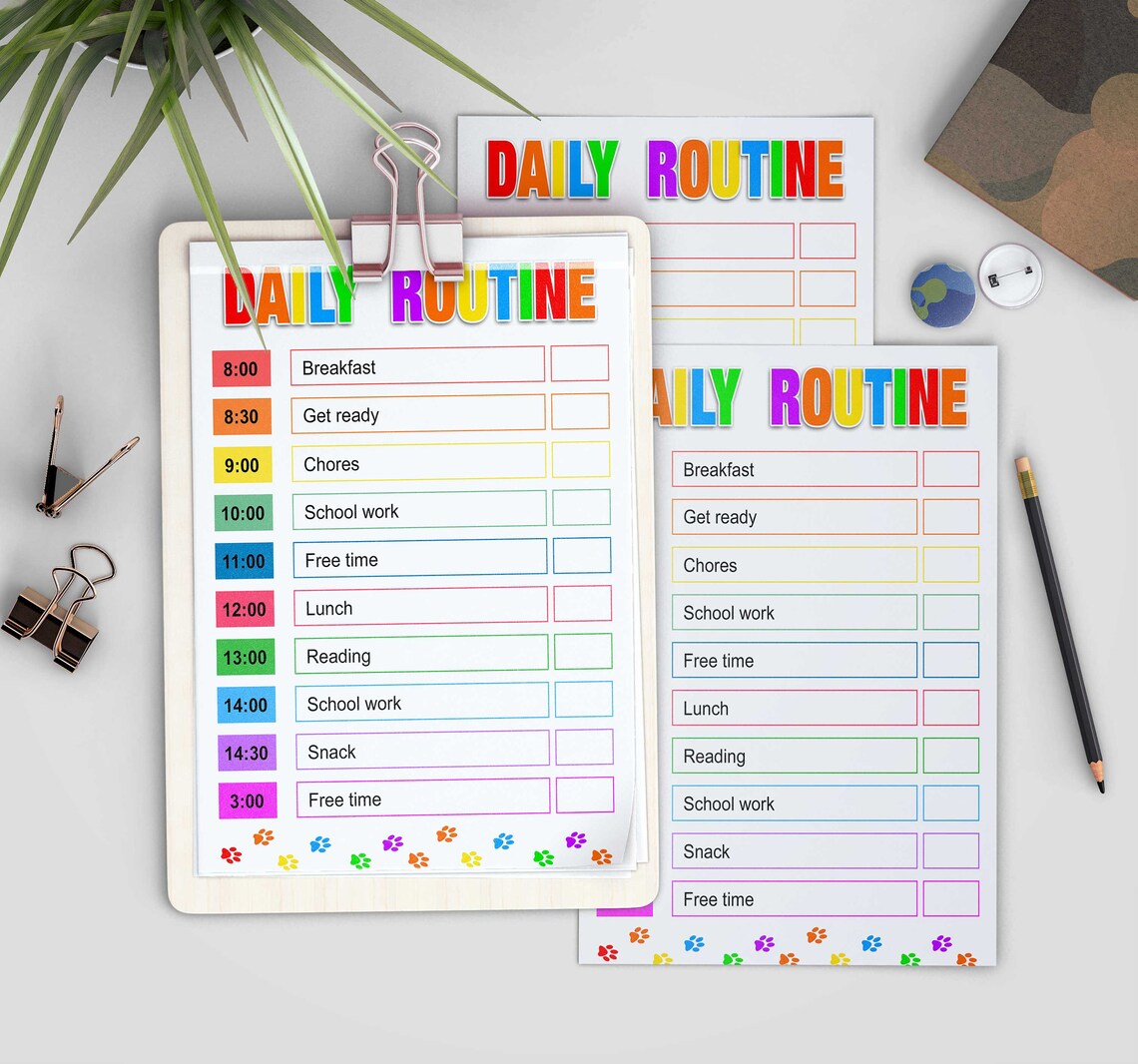 2021 Blank Daily Routine for kids Printable PDF Editable | Etsy