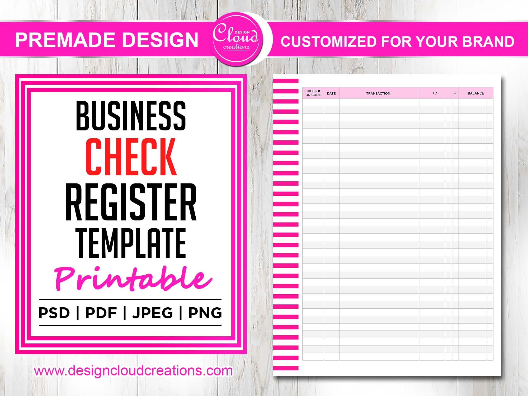 Printable Blank Check Register Template Printable PDF file Editable PSD ...