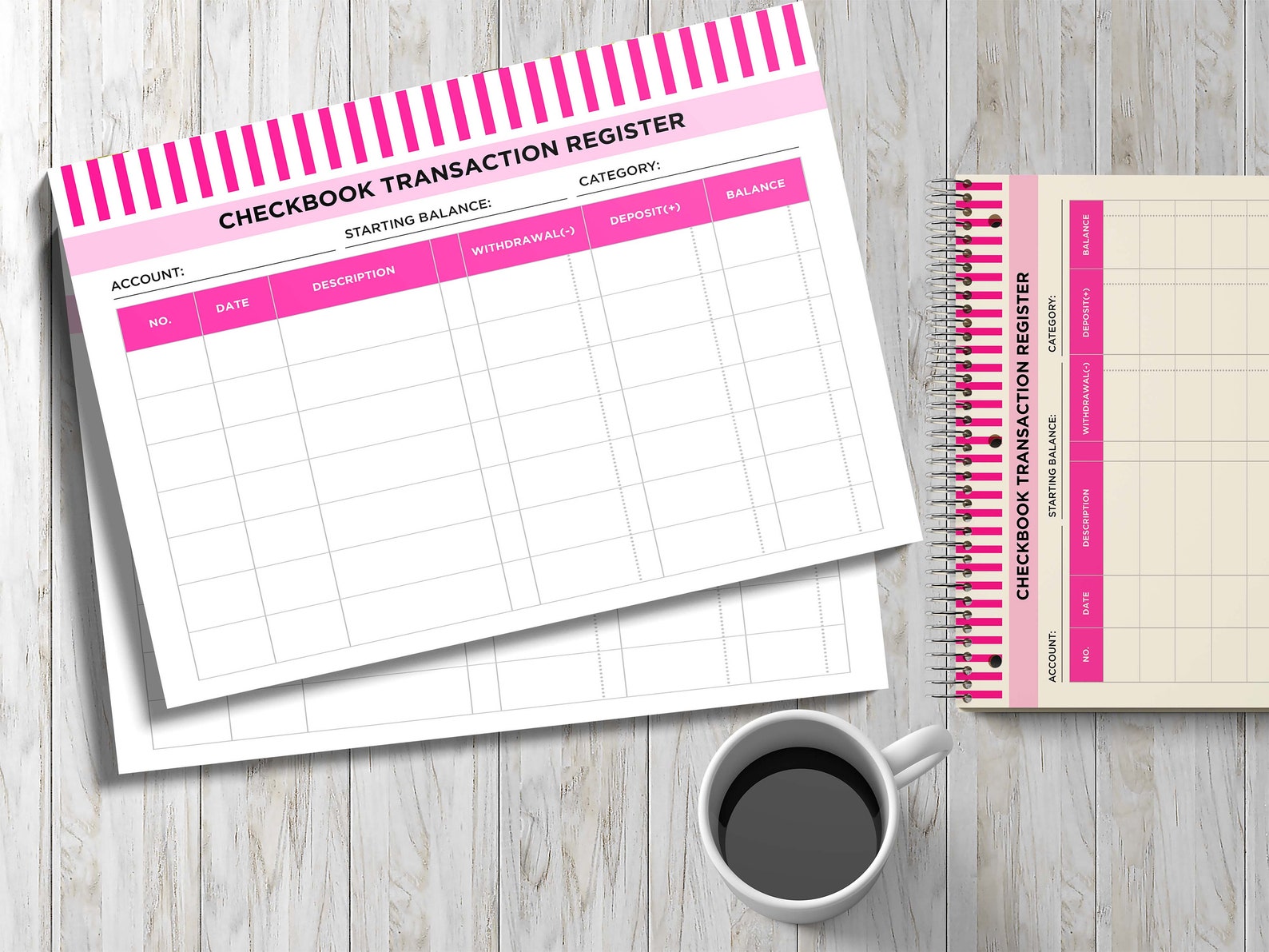 Large Print Check Register Printable PDF file Editable PSD | Etsy