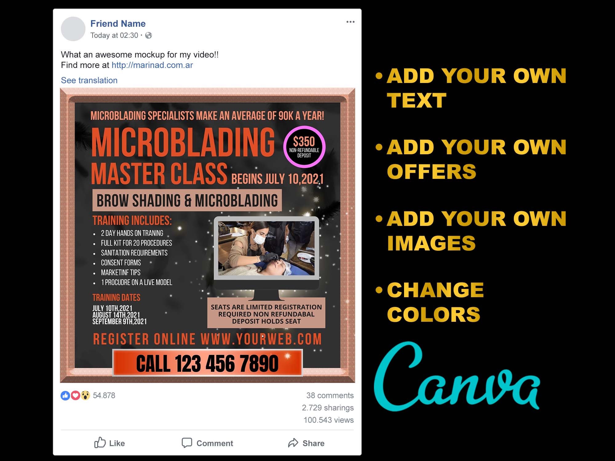 MICROBLADING FLYER TEMPLATE D.I.Y Canva Microblading Flyer - Etsy Canada