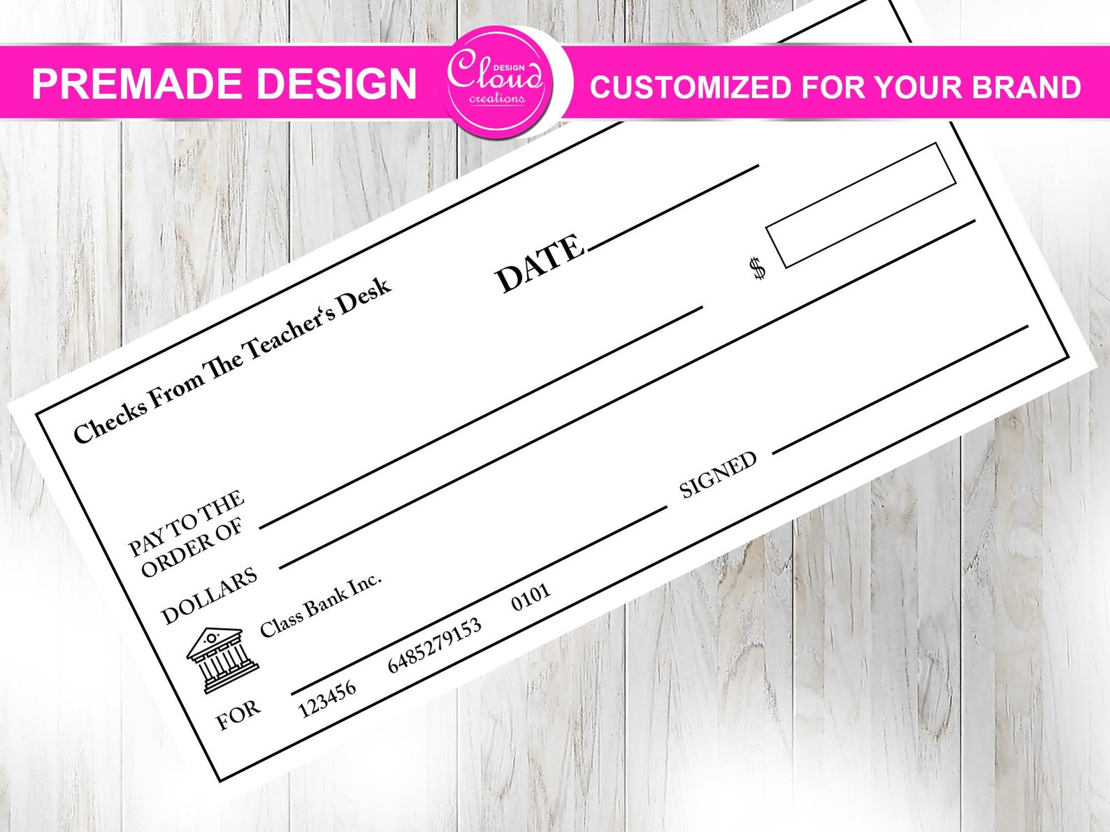 Plantilla de cheque en blanco para los estudiantes archivo PDF | Etsy