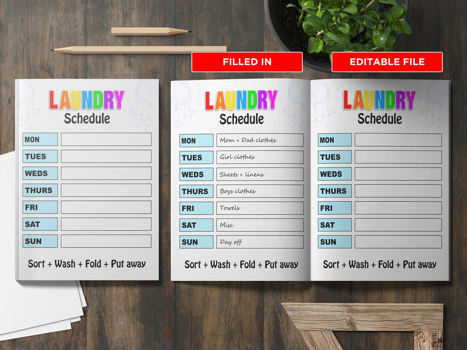 Laundry Schedule Printable Pdf Chore chart Editable PSD | Etsy
