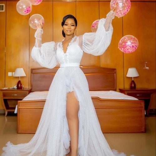 Long Coffee Boudoir Dress for Bride Gold Bridal Robe Lace - Etsy