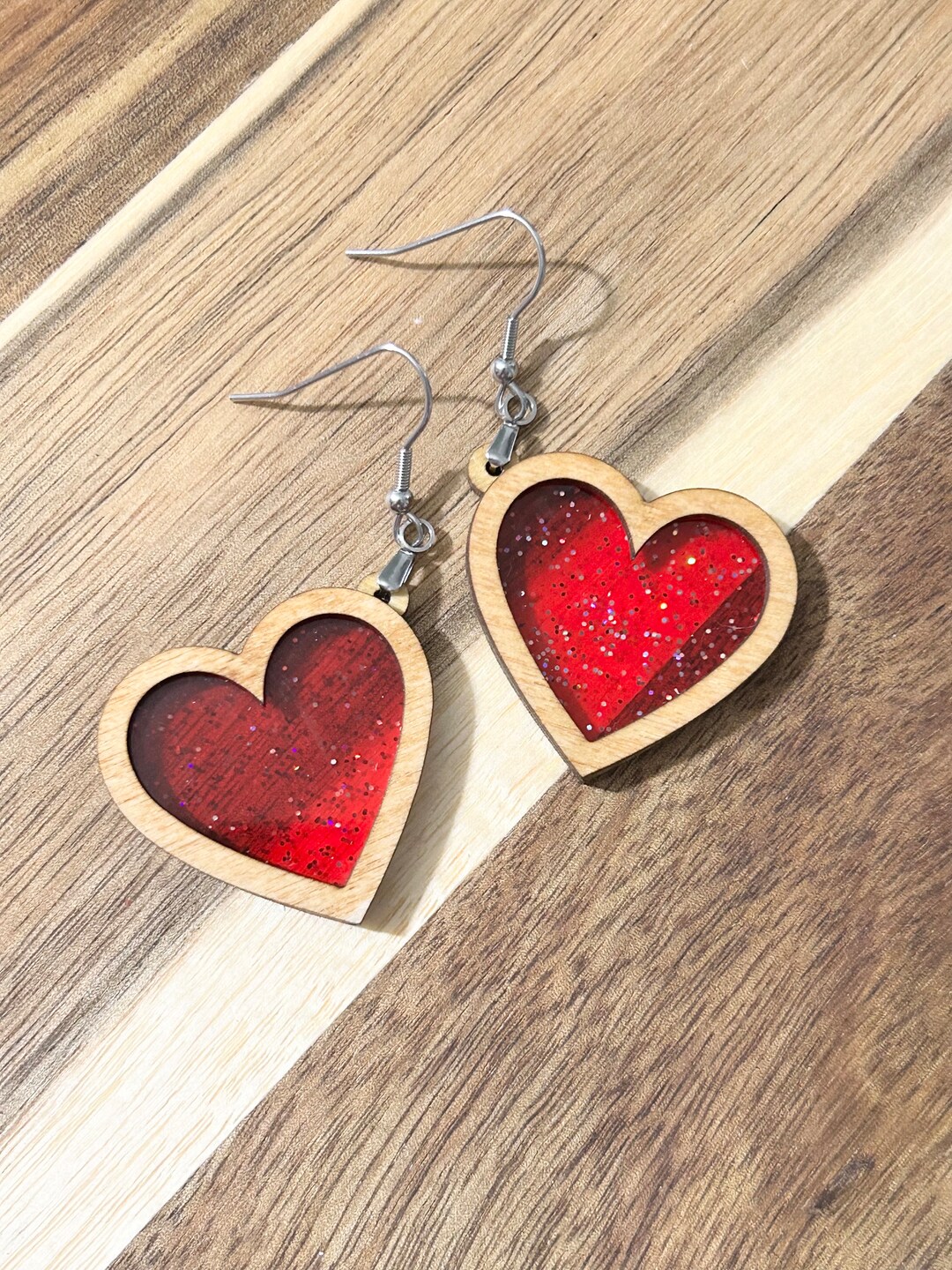 Valentine Heart Frame Wood and Acrylic Earrings Lead and Nickel Free ...