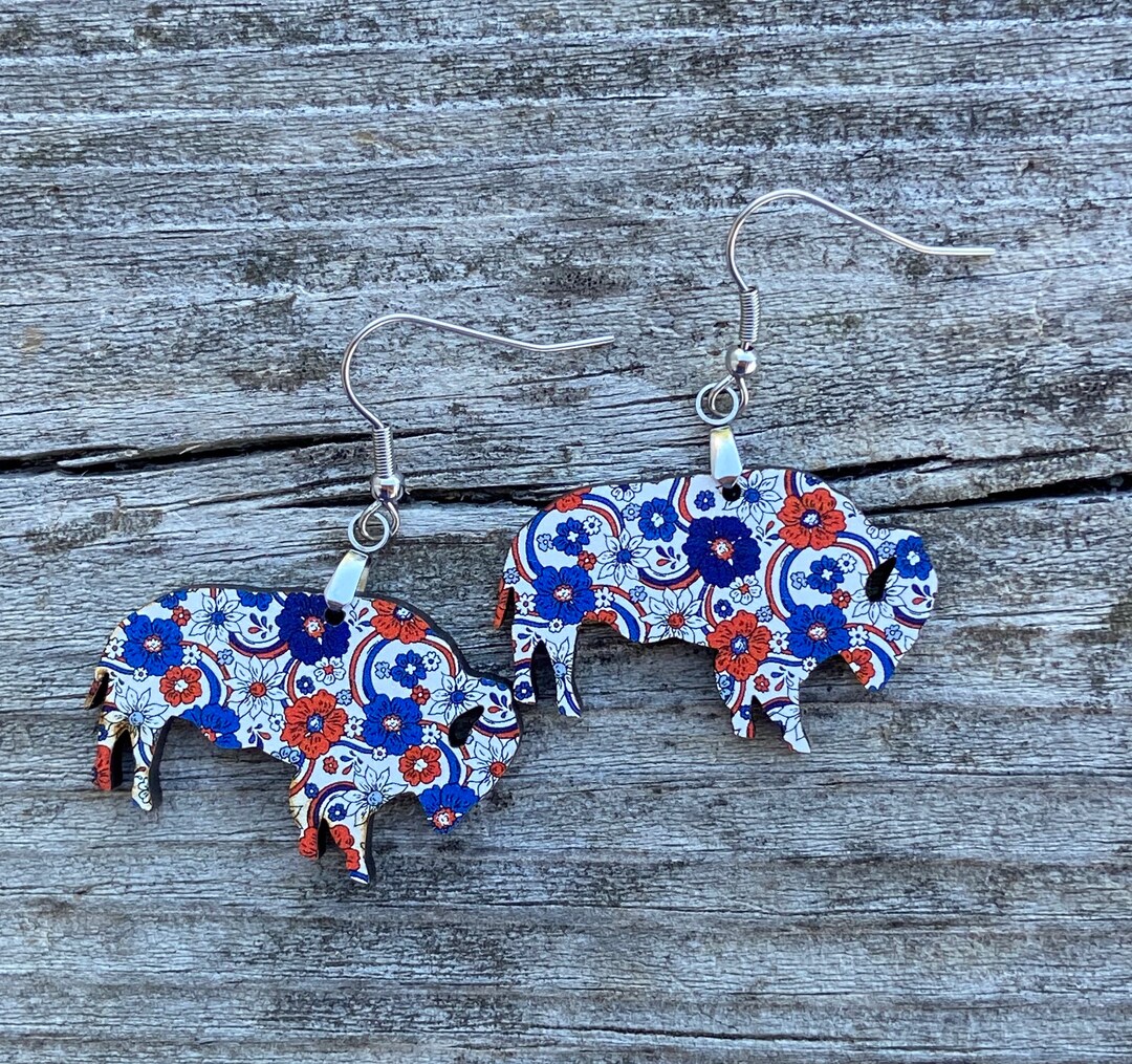 Buffalo Floral Wood Earrings Lead and Nickel Free Handmade - Etsy