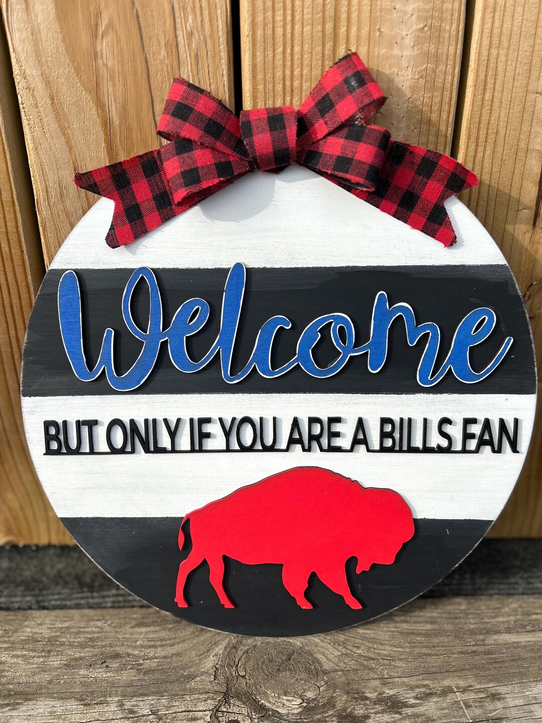 Buffalo Welcome Sign Black and White Stripe Version Wooden 14 Inch ...