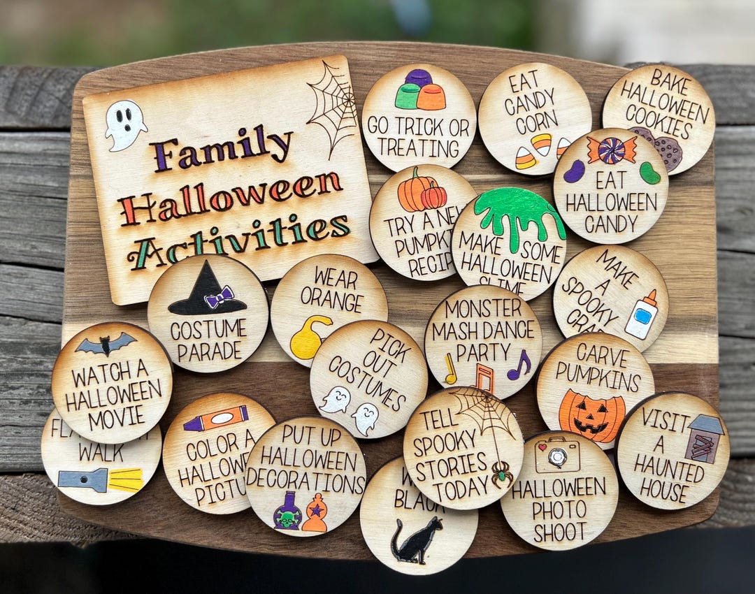 Halloween Activity Tokens: Laser Cut Wood, Bucket List, Family Game - Etsy