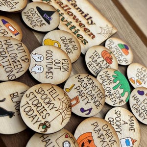Halloween Activity Tokens: Laser Cut Wood, Bucket List, Family Game - Etsy