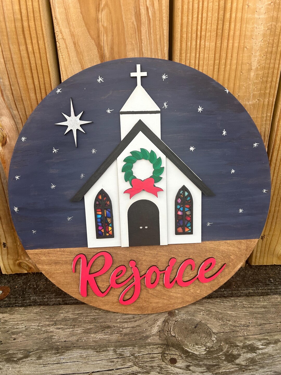Rejoice Christmas Church Wooden 14 Inch Round Door Sign - Handmade - Etsy