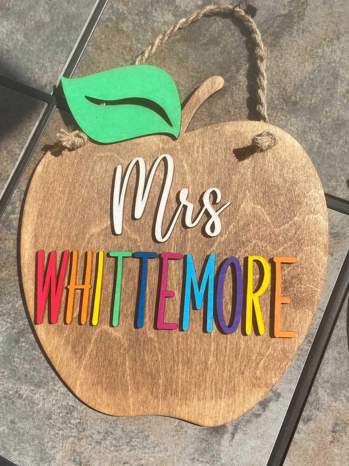 Personalized Wooden Teacher Apple Door Sign - Handmade - Etsy