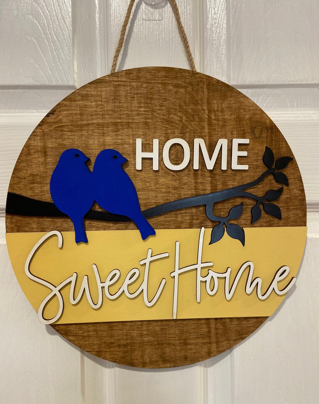 Home Sweet Home Birds Welcome Wooden 14 Inch Round Door Sign Handmade ...