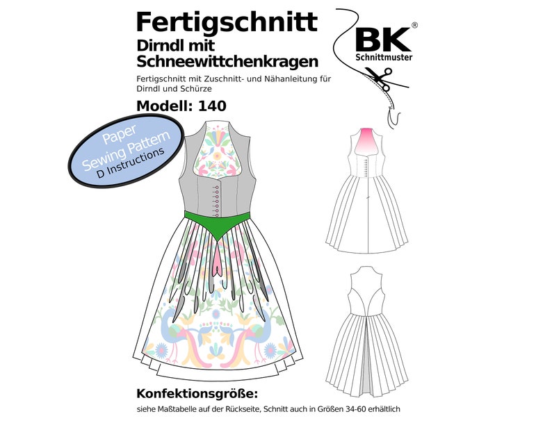 Papier Schnittmuster Dirndl 140 - Etsy