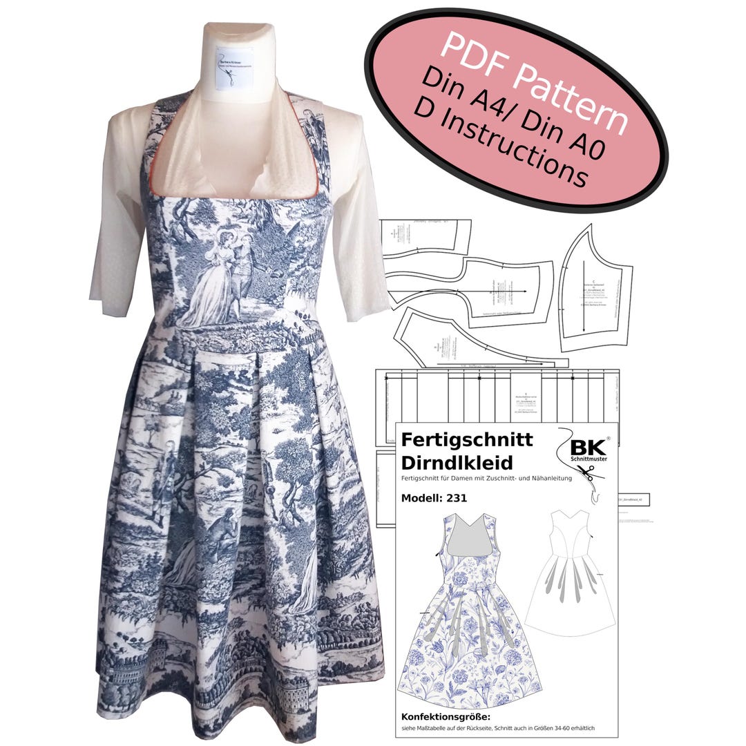 PDF Pattern - Size 40 - Dirndl 231 - Dirndl Patterns, Dirndl Dress Pattern, Plussize Dirndl ...