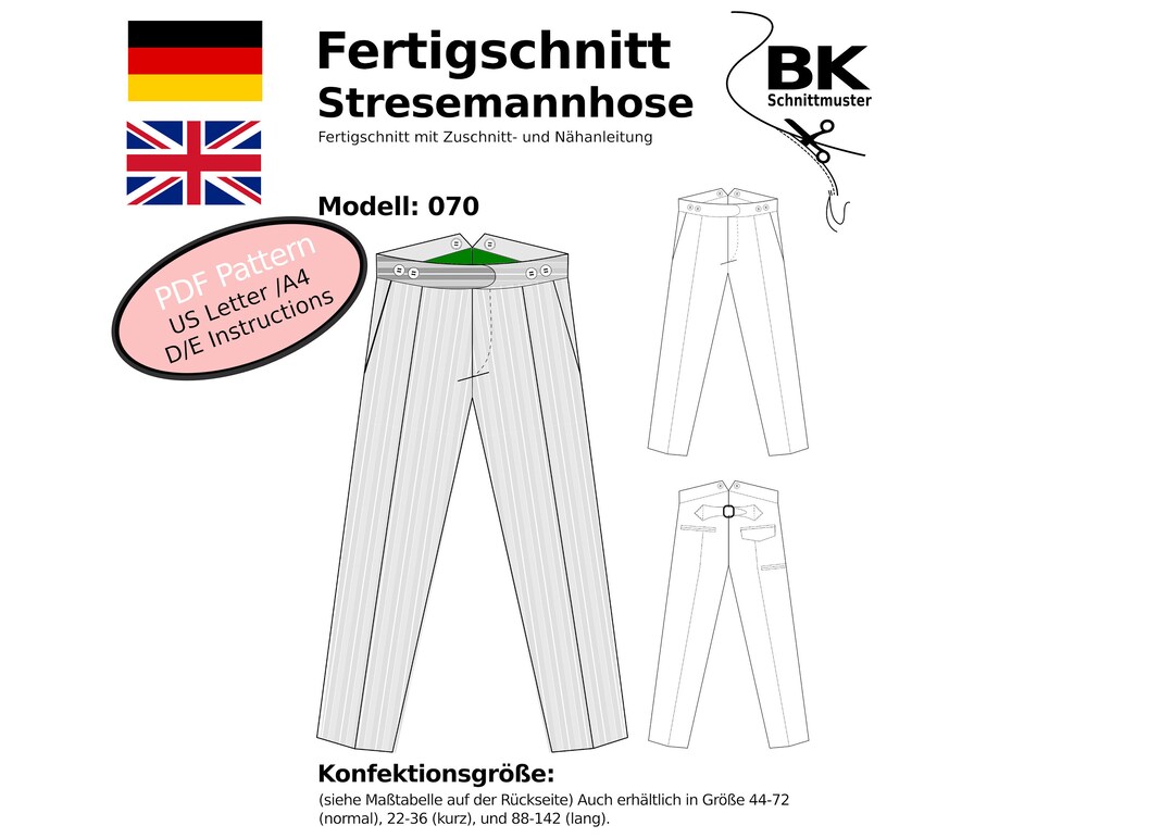 Vintage Men's Trouser Sewing Pattern: High-waist Stresemann Pants Size ...