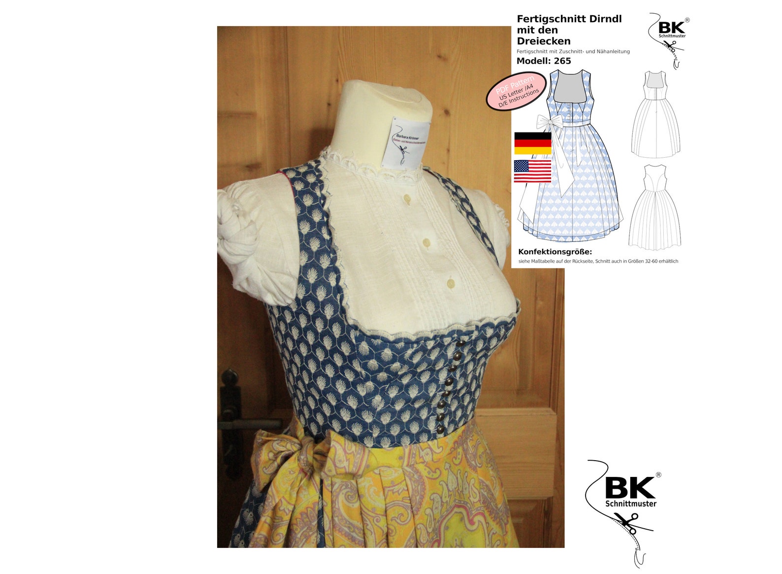 PDF Pattern - Size 40 - Dirndl 265 - Dirndl Patterns, Dirndl Dress Pattern, Plussize Dirndl ...