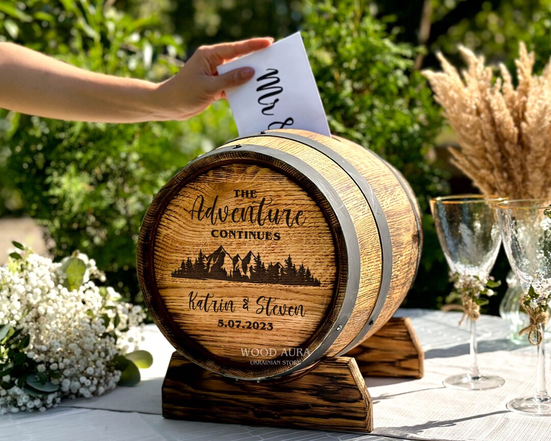 Rustic Wood Barrel Card Box Wedding Card Holder Farmhouse Decor - Etsy