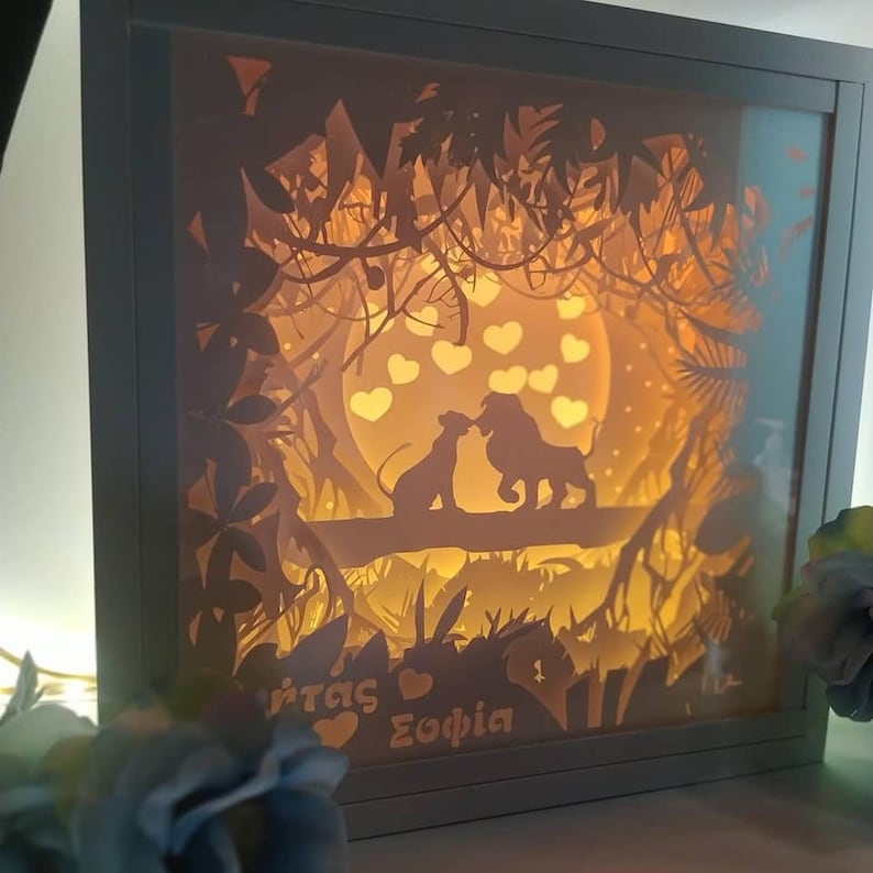 Lightbox Wood and Papercut "lion King Inspired" , Home Decor Lamp ...