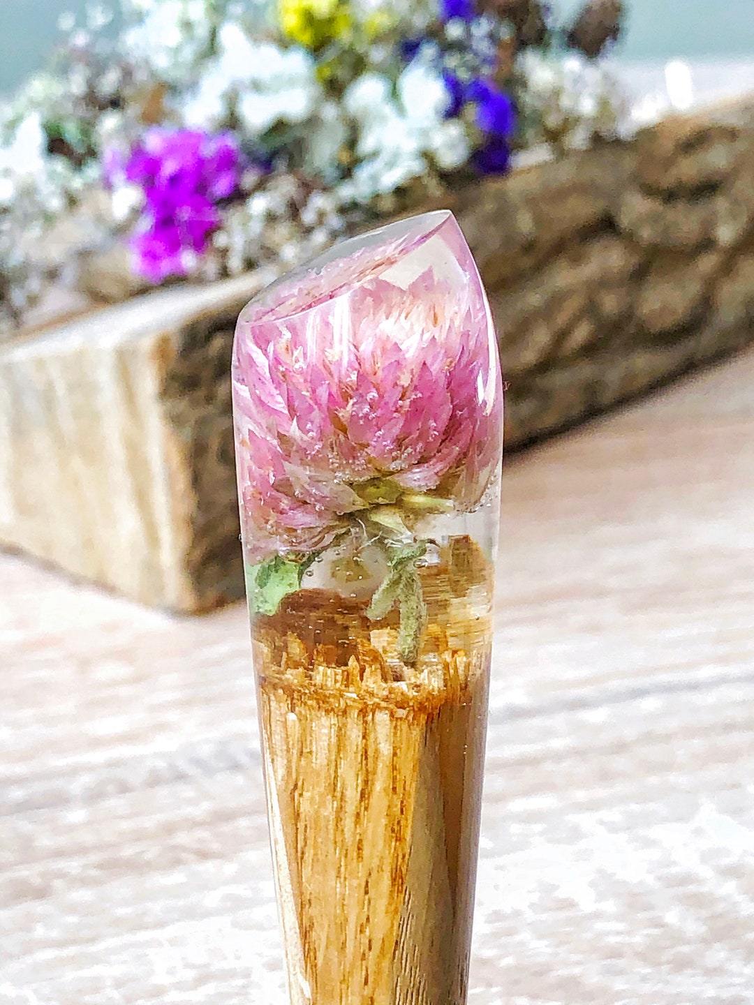 Wood Hair Stick With Flower, Hair Accessories for Women, Flower Hair ...