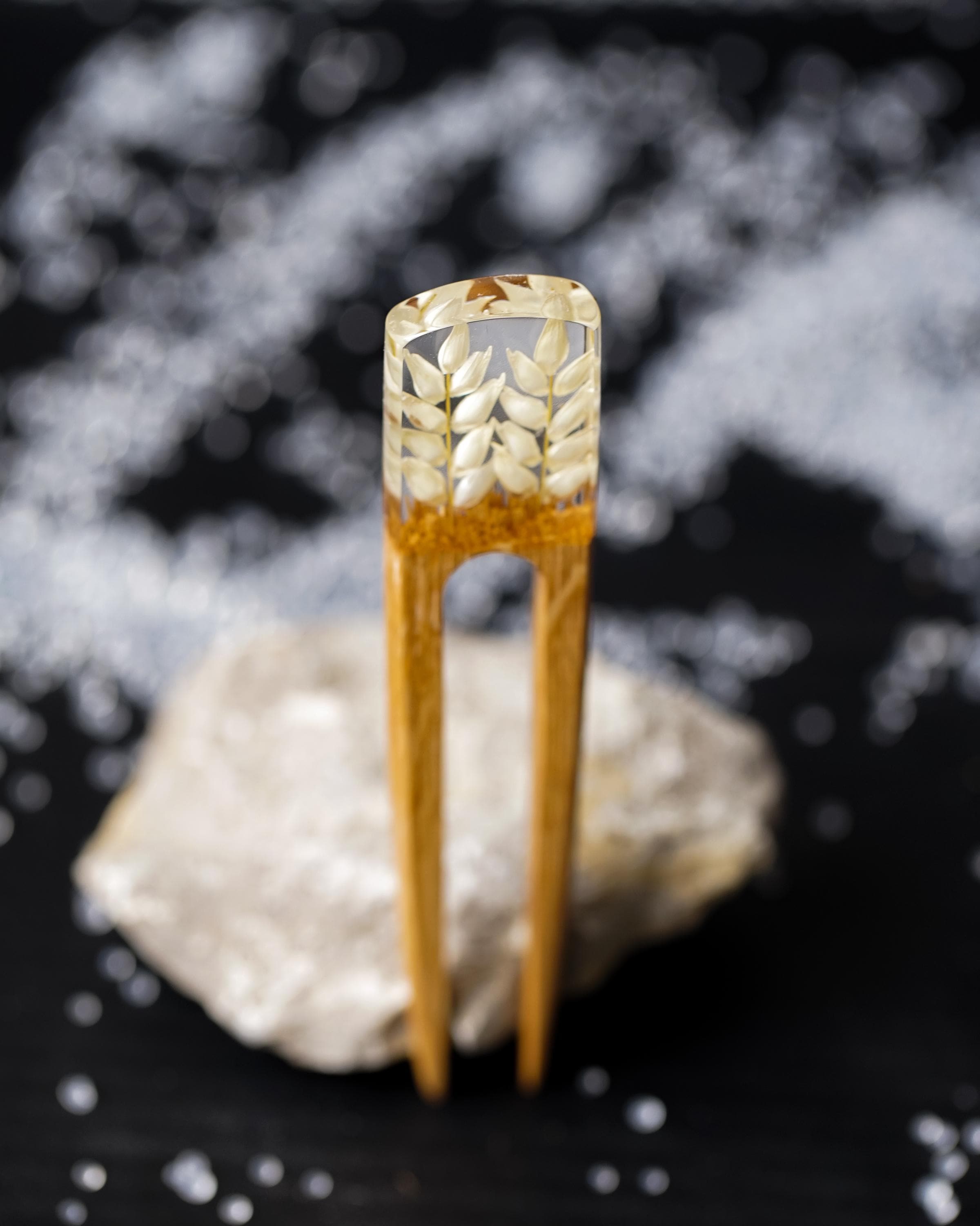 Personalized Wooden Hair Fork, Oak Resin Hairpin With Wheat, Long Hair ...