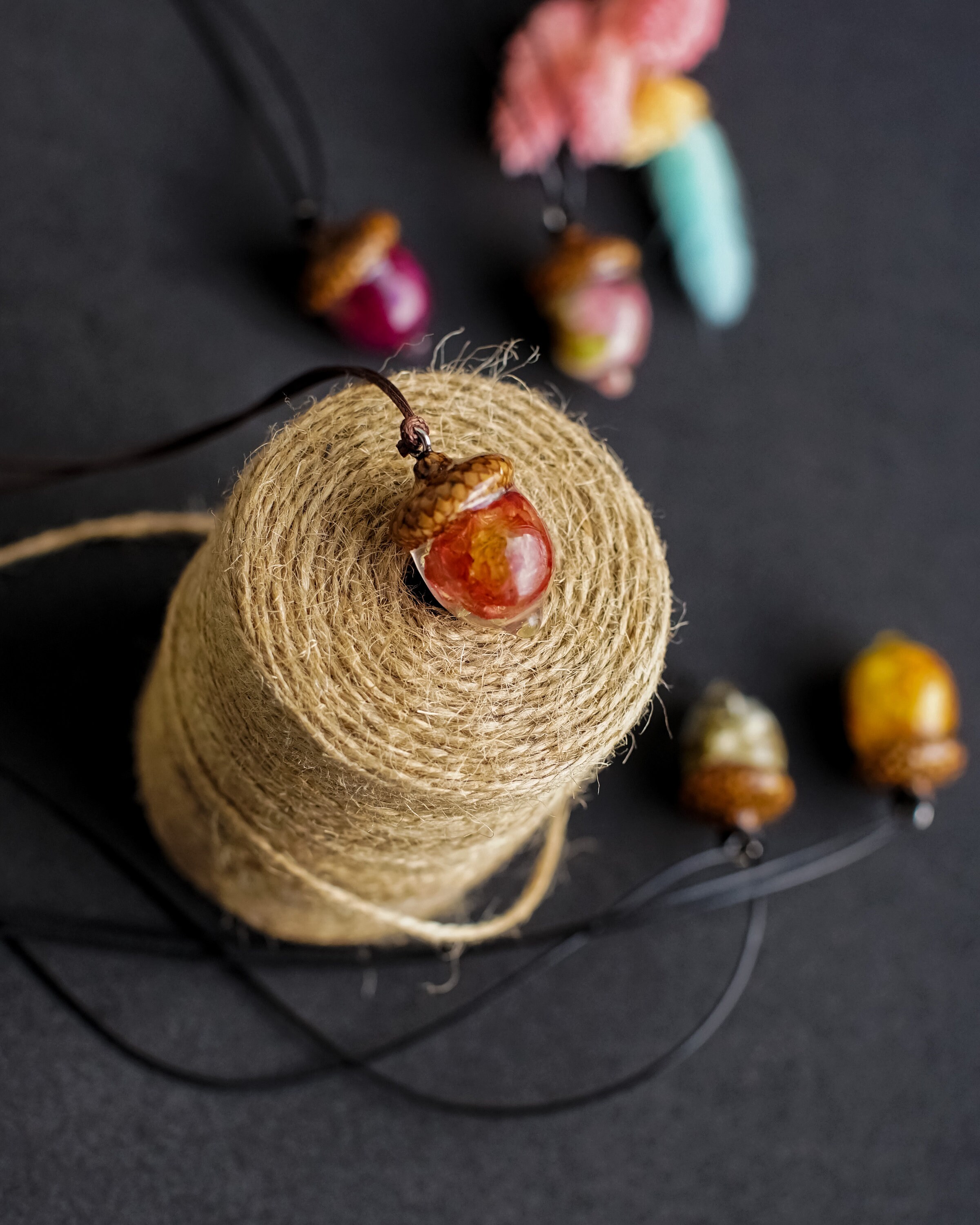 Acorn Resin Pendant with Flower Flowers Resin Pendant | Etsy