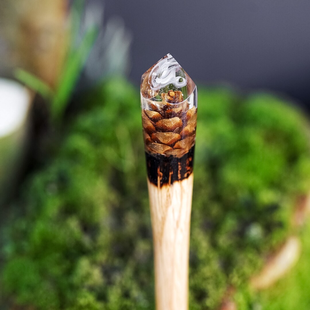 Personalized Wood Hair Stick, Pine Cones Hair Fork, Resin Bun Holder ...