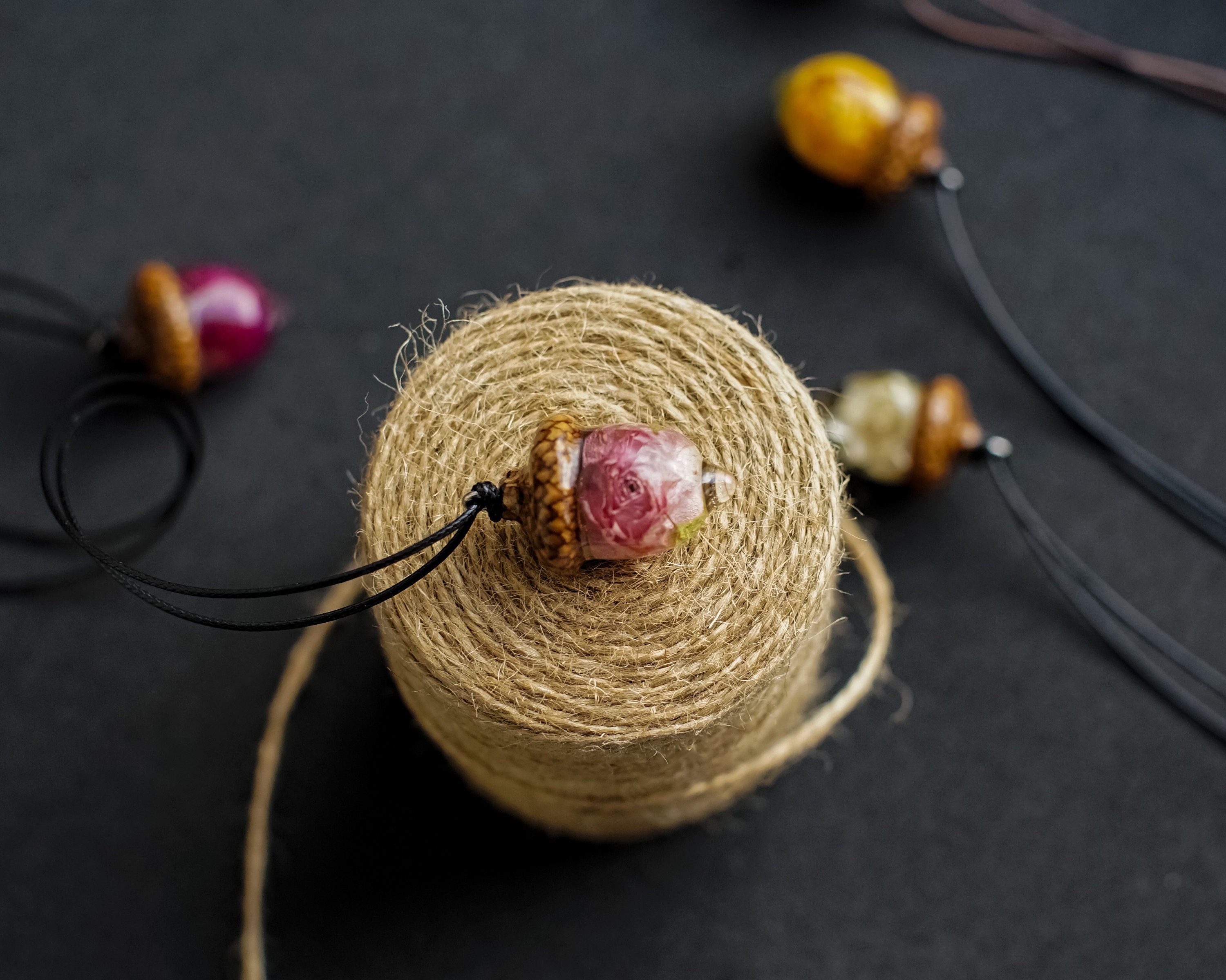 Acorn Resin Pendant with Flower Flowers Resin Pendant | Etsy