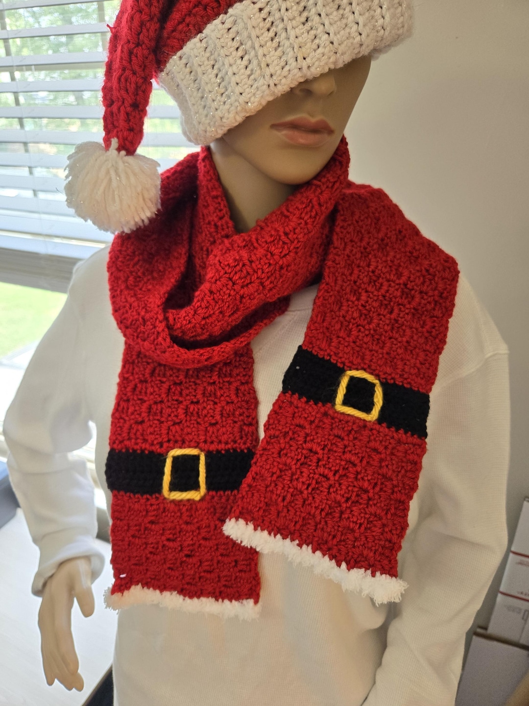 Santa Scarf: Red Christmas Scarf With Gold Belt Buckle - Etsy