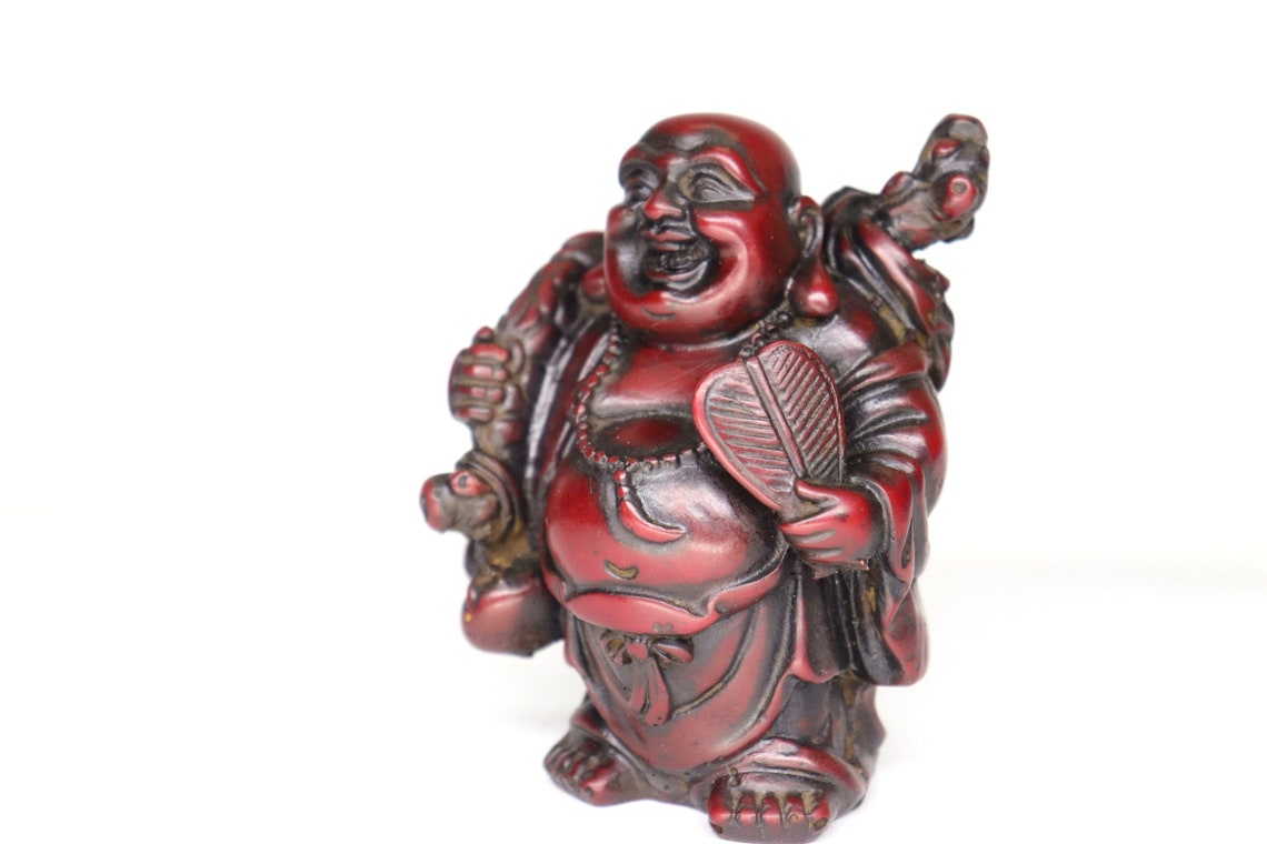Feng Shui Red Resin Laughing Buddha Statue 6 Set Home Decor - Etsy