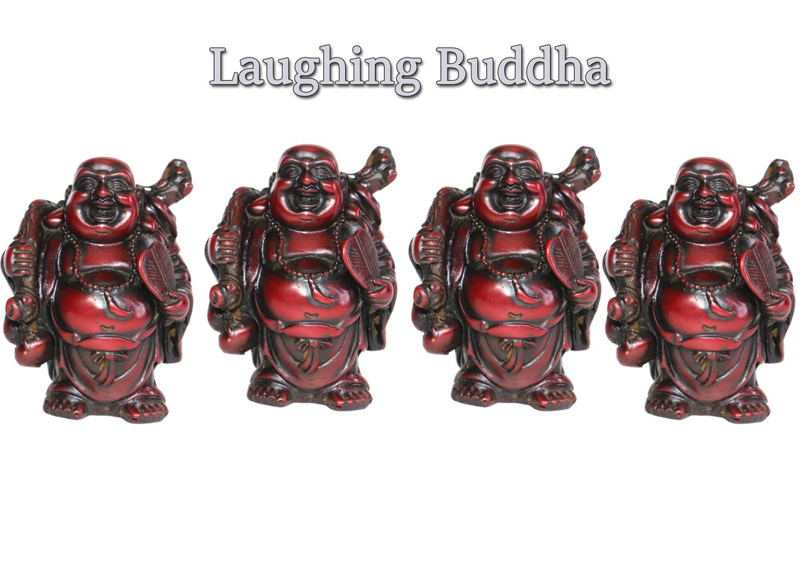 Feng Shui Red Resin Laughing Buddha Statue 6 Set Home Decor Mini Size ...