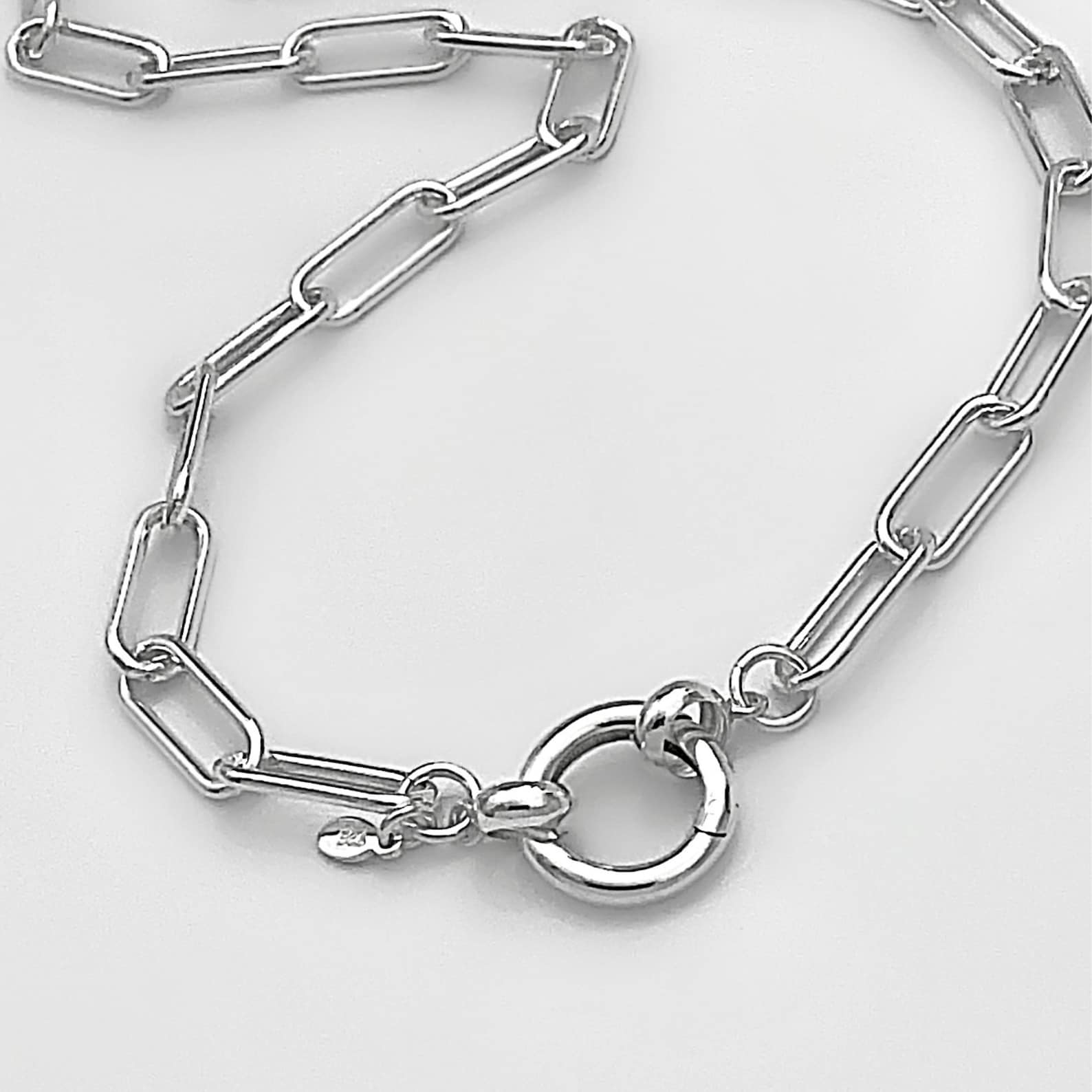 Sterling Silver Paperclip Chain Necklace 6mm Width | Front Circle Clasp ...