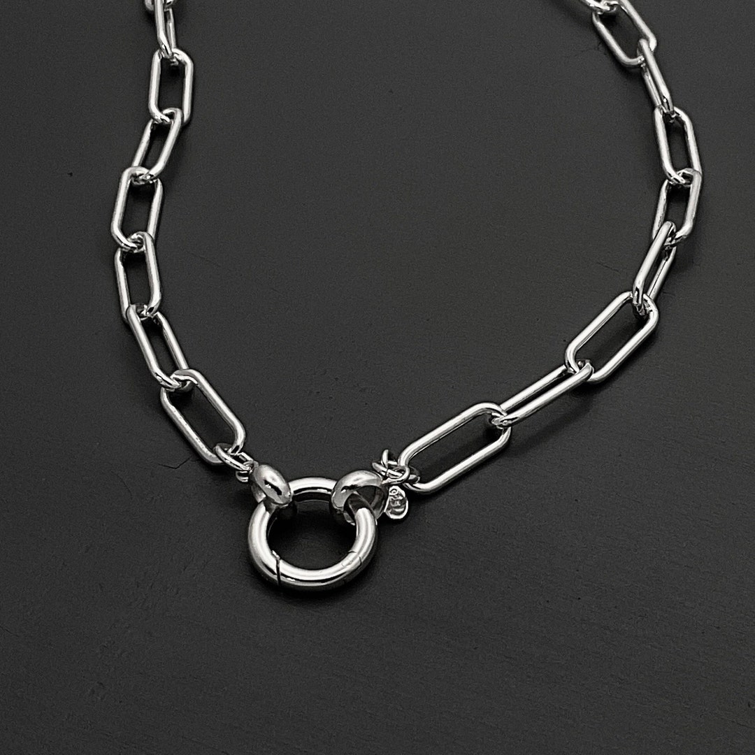 Sterling Silver Paperclip Chain Necklace 6mm With Front Circle Clasp ...
