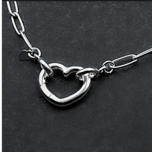 Open Heart Necklace Front Clasp Paperclip Necklace Solid Sterling ...