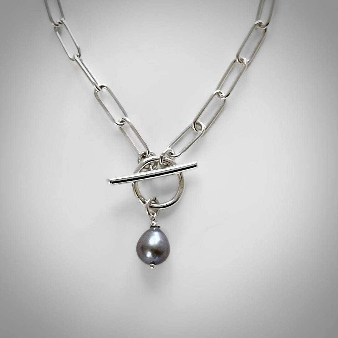 Sterling Silver Paperclip Necklace 4.3mm Width With Freshwater Pearl ...