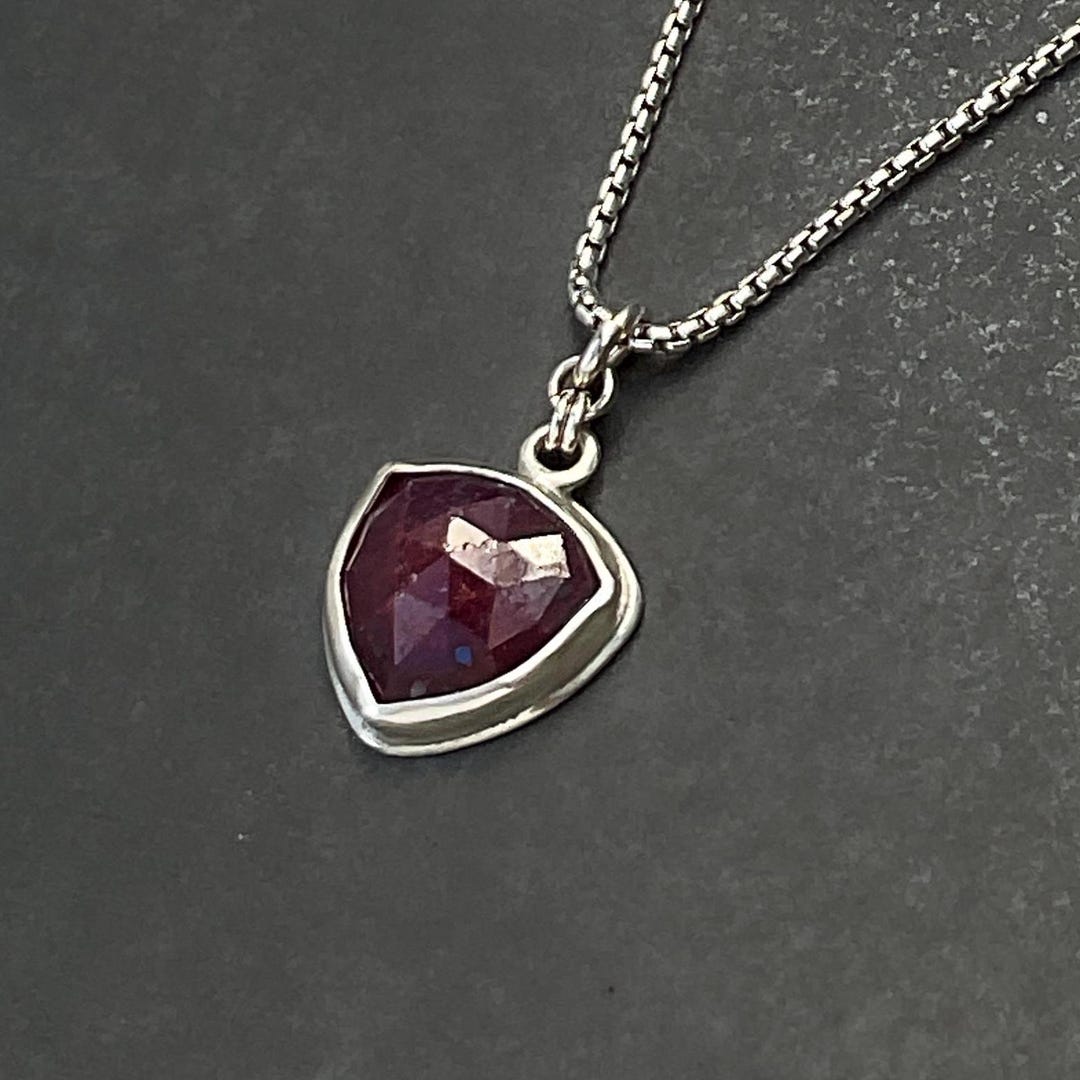 Ruby Sapphire Pendant Necklace Sterling Silver Box Chain Necklace 1.8mm ...